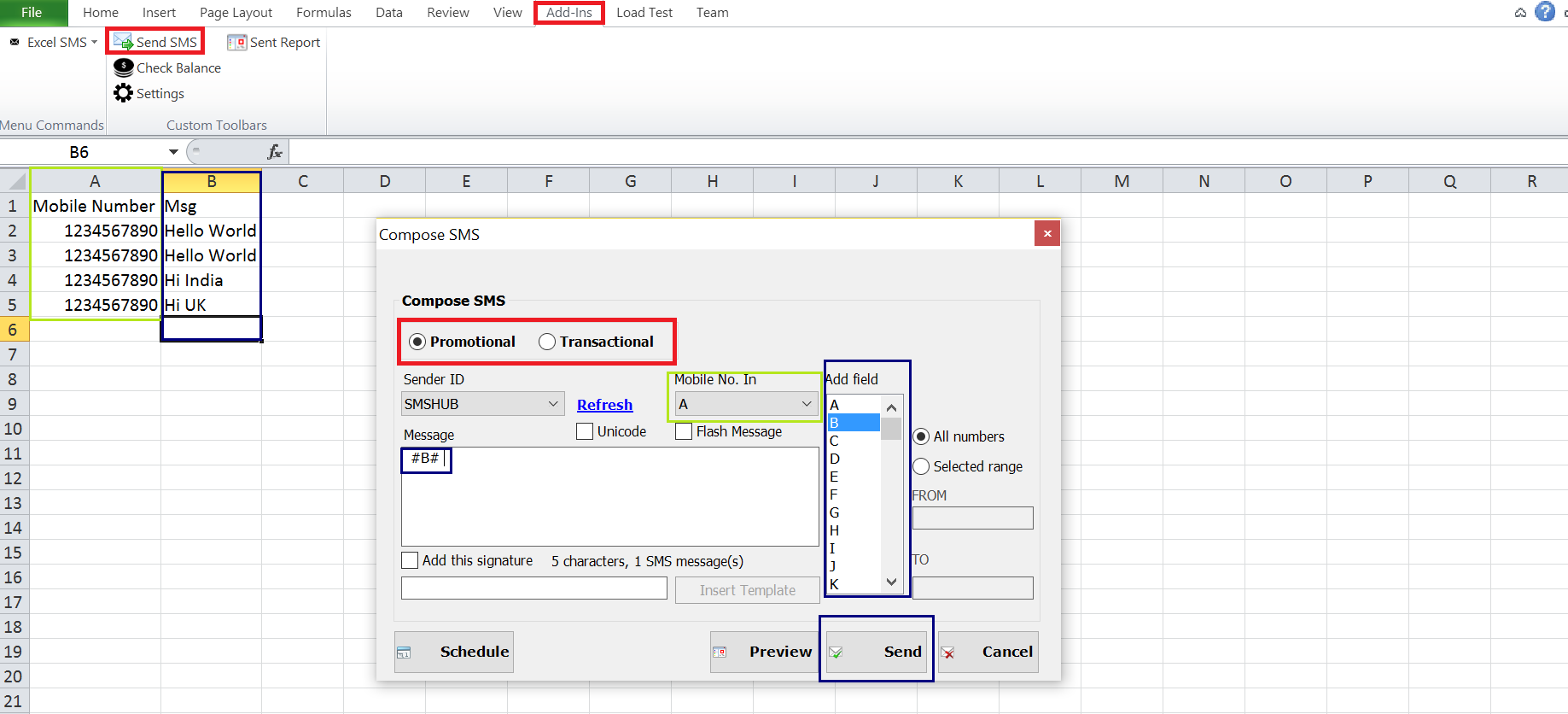 Know How to send SMS from Excel plugin? | SMS INDIA HUB